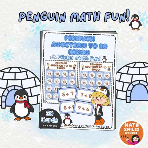 Penguin Addition to 20 Bingo Game (4x4) | Winter Math Activity | 1st ...