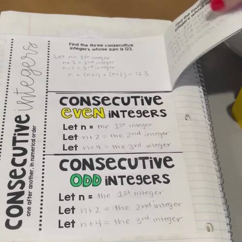 Algebra 1 - Writing Equations for Consecutive Integers Interactive Foldable