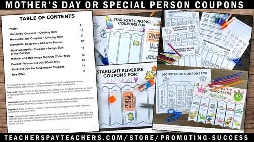 Mothers Day Coupon Book | Mom Day Craft Activity | Printable Craftivity