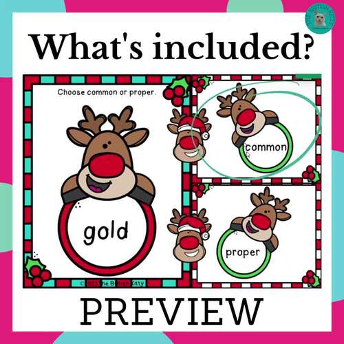 Christmas Reindeer Common and Proper Nouns Winter Boom Cards™ | TPT