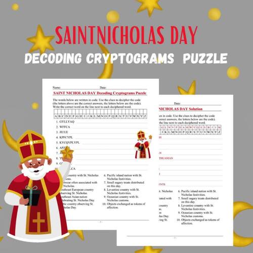SAINT NICHOLAS DAY Decoding Cryptograms Puzzle Vocabulary Worksheet ...