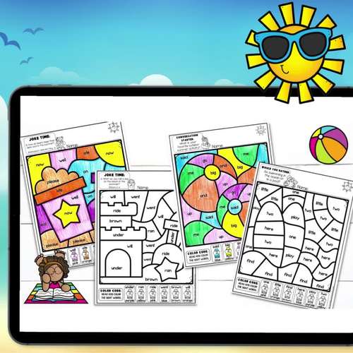 Editable Summer Camp Color by Code June Coloring Pages Sight Word ...
