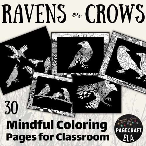 Mindful Coloring Ravens or Crows | Classroom Decor for October or Halloween