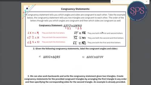 Emergency Sub Plan: Introduction to Congruent Triangles-With Video