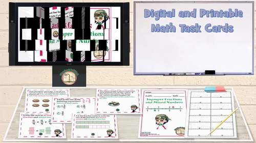 Mixed Numbers and Improper Fractions (4.NF.3.b): Math Task Cards