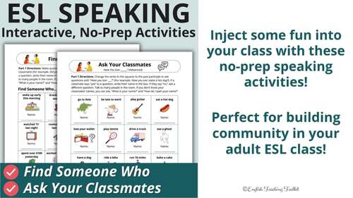 Speaking Activities Adult ESL First Day of School Activities Lesson ...