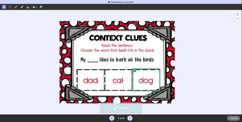 Context Clues Task Cards - Fill in the Blank | Printable & EASEL Self ...