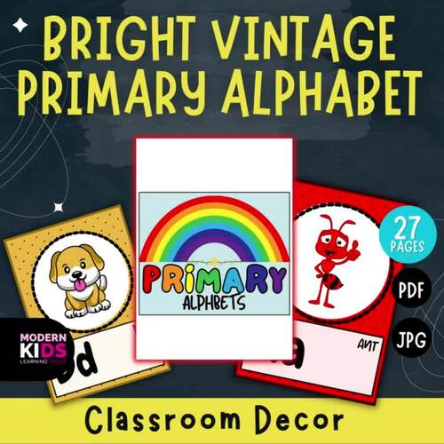 Bright Vintage Primary Alphabet Classroom Decor by ModernKids LearningPress