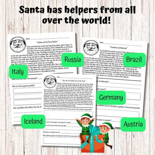 Reading Comprehension Passages, Questions, & Foldables: Santa's Helpers