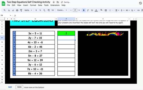 TWO STEP EQUATIONS Google Sheets Digital Mystery Picture 7th Grade
