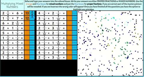 Multiplying Mixed Numbers Pixel Art by Pick Up and Go Resources | TPT