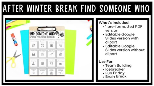 After Winter Break / January - Find Someone Who Editable Team Building ...