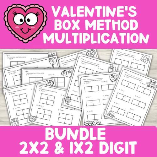 Valentine's Day Box Method Multiplication Bundle | 2 x 2 digit & 2 x 1 ...