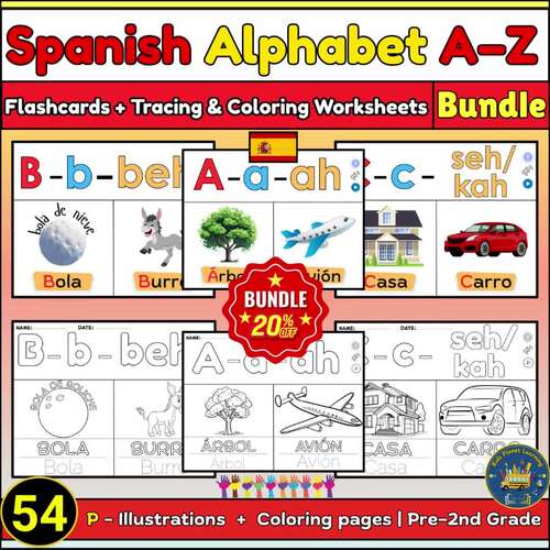 Spanish Alphabet A–Z Bundle | Illustrated Flashcards & Coloring ...
