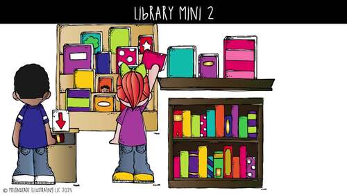 Library clip art 2, reading, books Mini by Melonheadz Clipart | TPT