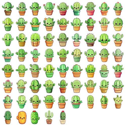 Cute Cactus Clipart Bundle Set | 68 PNG Images | Succulent & Plant Clip Art