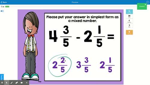 Subtracting Mixed Numbers Boom Cards - Self Correcting by Sheila Cantonwine