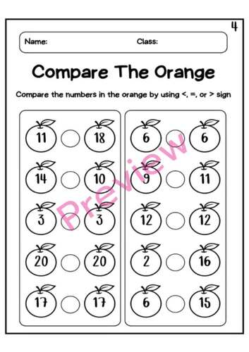 Comparing Numbers to 20 Math Worksheets by RED Sheets | TPT