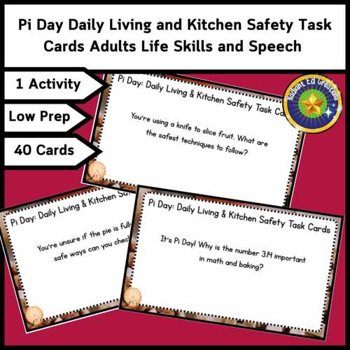 Pi Day Daily Living and Kitchen Safety Task Cards Adults Life Skills ...