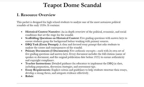 Teapot Dome Scandal DBQ by PBL History & Civics | TPT