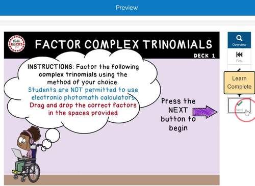 Factoring Quadratics Complex Trinomials a Not 1 Boom Cards™ Deck 1 10th ...
