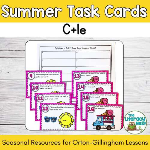 Summer Phonics Activities Task Cards for C+le Review | TPT
