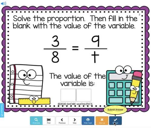 Solving Proportions Digital Task Card Activity by Shore Mathletics