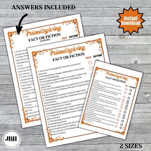 Printable Friendsgiving Thanksgiving Game, Fact or Fiction Quiz | TPT