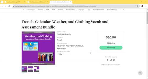 French: Calendar, Weather, and Clothing Vocab and Assessment Bundle