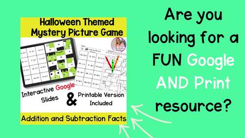 Halloween Addition and Subtraction Facts Mystery Digital and Printable Game