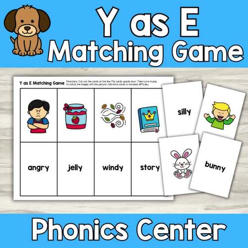 Y as Long e Vowel Matching Game Reading Phonics Center Activity ...