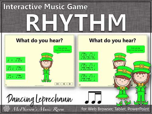 1 Eighth/2 Sixteenth Notes Interactive Rhythm Game {Dancing Leprechaun}
