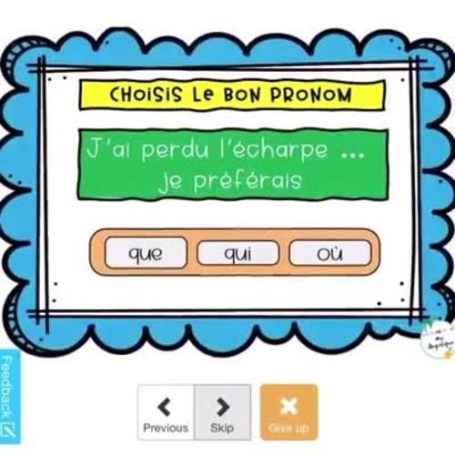 PRONOMS RELATIFS qui que où French BOOM CARDS Distance Learning | TPT