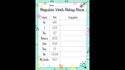 Verb Conjugation Relay Race by Teaching with Teacher Tessa | TPT