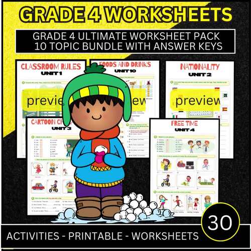 Grade 4 English Worksheet grammar, read Mega Pack - Bundle with Answer Keys