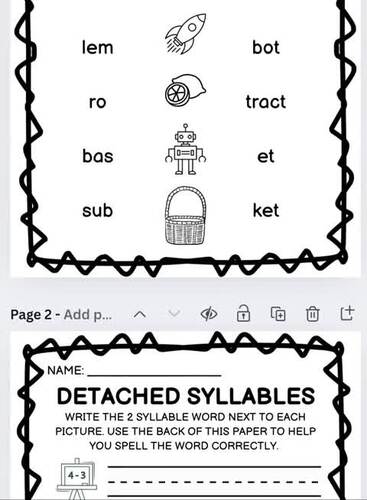 Detached Syllables Practice with 2 Syllable Words by SmthngSmplFL