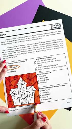 Halloween Reading Comprehension Color by Number | 3rd Grade Worksheets