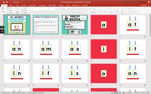Decoding and Blending Board Slides - VC Words - Early Blending Practice
