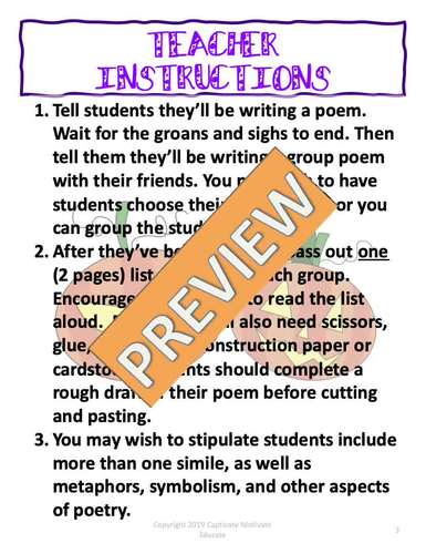 Collaborative poetry activity, Halloween, poetry writing activity