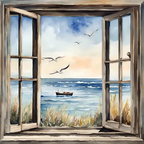 Watercolor Ocean View from Window Digital Paper Pack 12X12 by DIGITAL ...