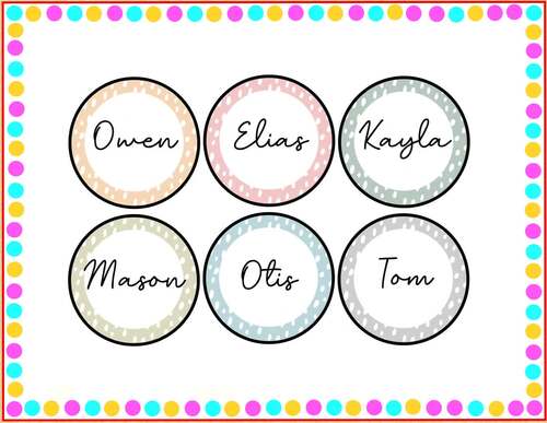 Printable Spotty Boho Neutral Student Name Labels, Round Name Badges, Tags