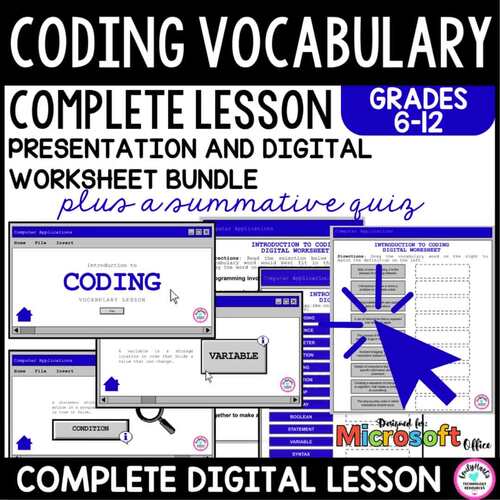 CODING: VOCABULARY LESSON - Presentation & Digital Worksheet Bundle - MICROSOFT