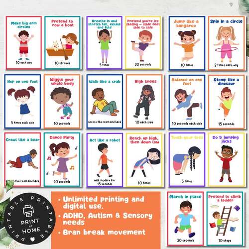 Movement Break Cards | Printable Brain Breaks for ADHD, Autism, and ...