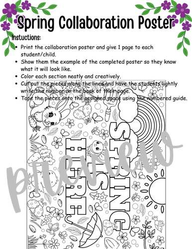 Spring Collaboration Poster | Large Classroom Coloring Mural (24 Pages)
