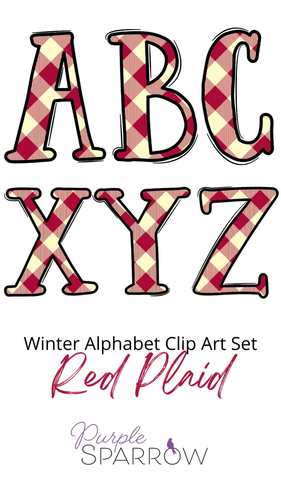 Winter Alphabet Clip Art | Red Plaid | 26 PNG Files by Purple Sparrow