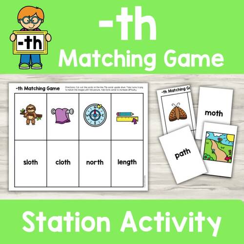 -th digraph Phonics Matching Game Center Station 1st 2nd Grade Activity ...