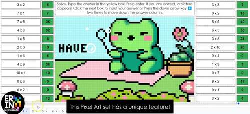Leap Year Frogs Pixel Art Math Multiplication and Division on Google Sheets