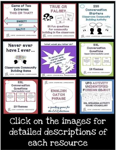 ESL ELL Activities: Speaking, Listening, Writing Games Bundle | TPT