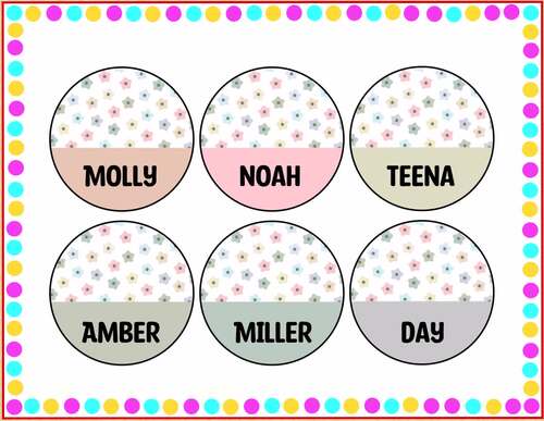Printable Boho Neutral Name Labels, Round Student Nametags Bundle Pack