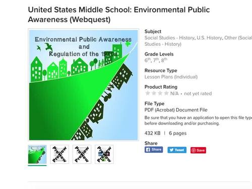 United States Middle School: Environmental Public Awareness (Webquest)